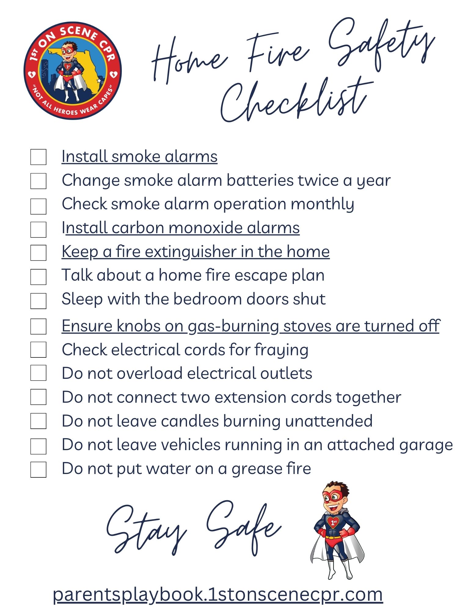 Home Fire Safety Checklist